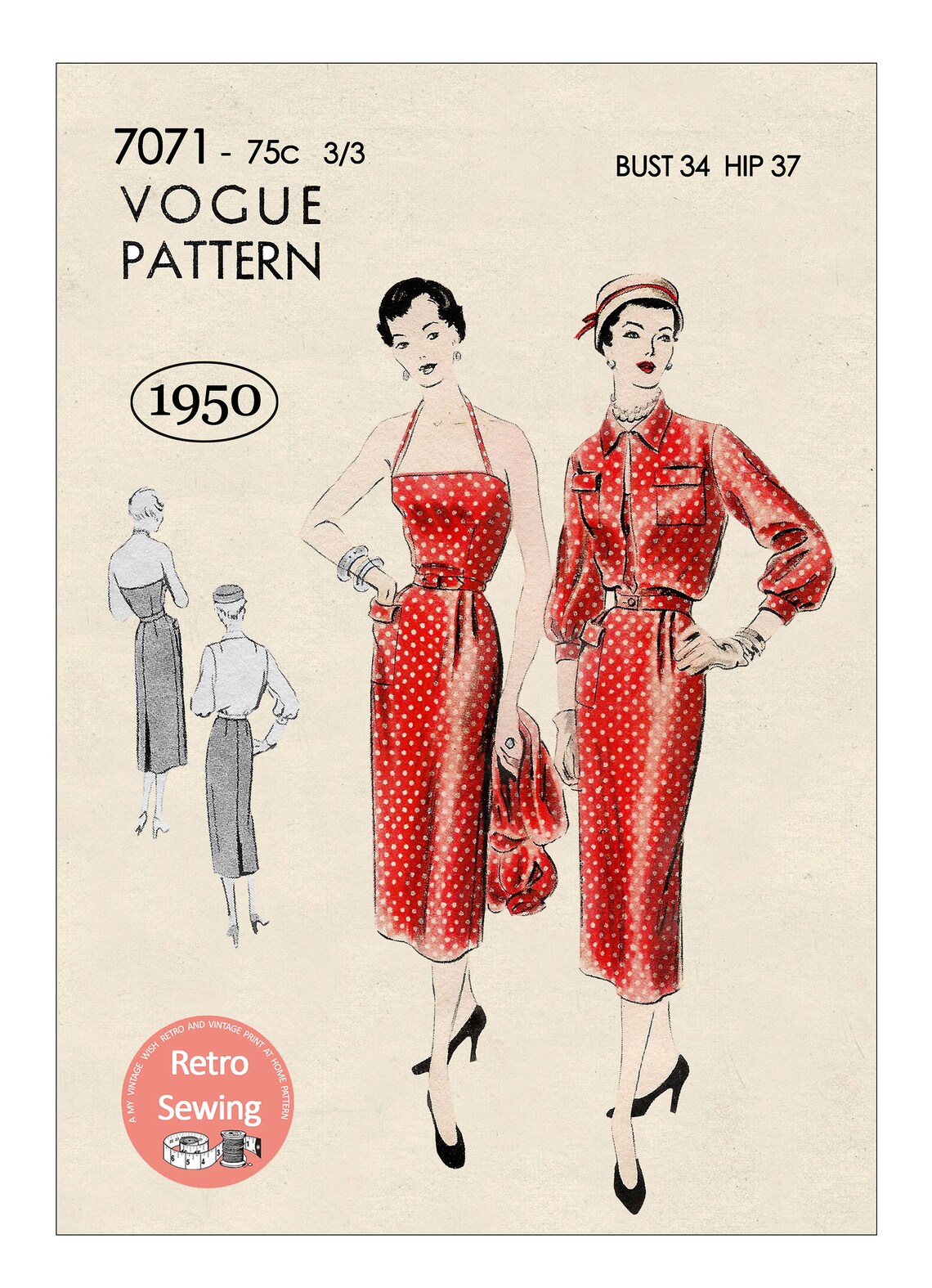 1950s Halter Dress and Jacket-blouse Sewing Pattern - PDF Instant ...