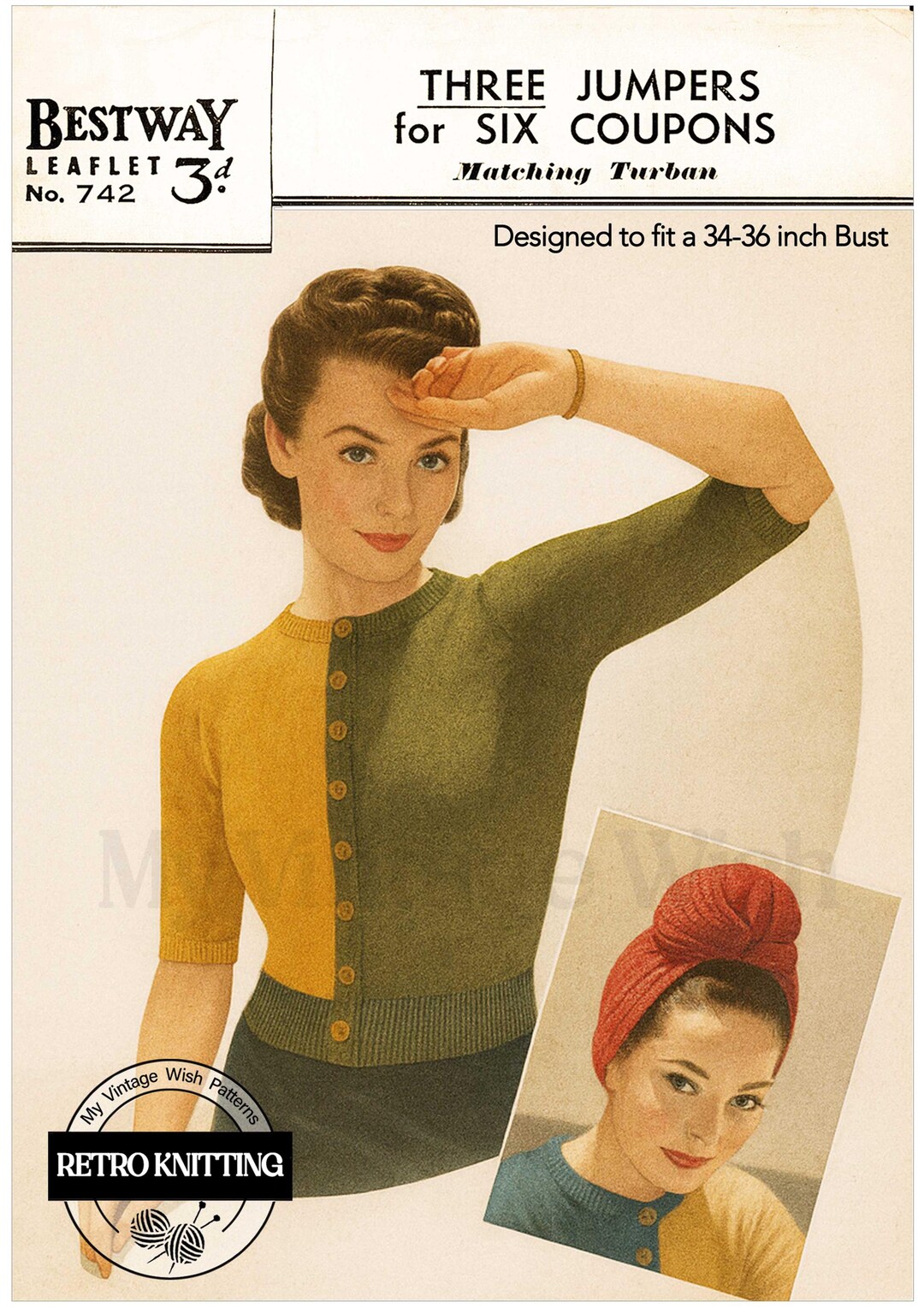 Vintage 1940s Knitting Pattern PDF – Wartime Sweater With Matching ...