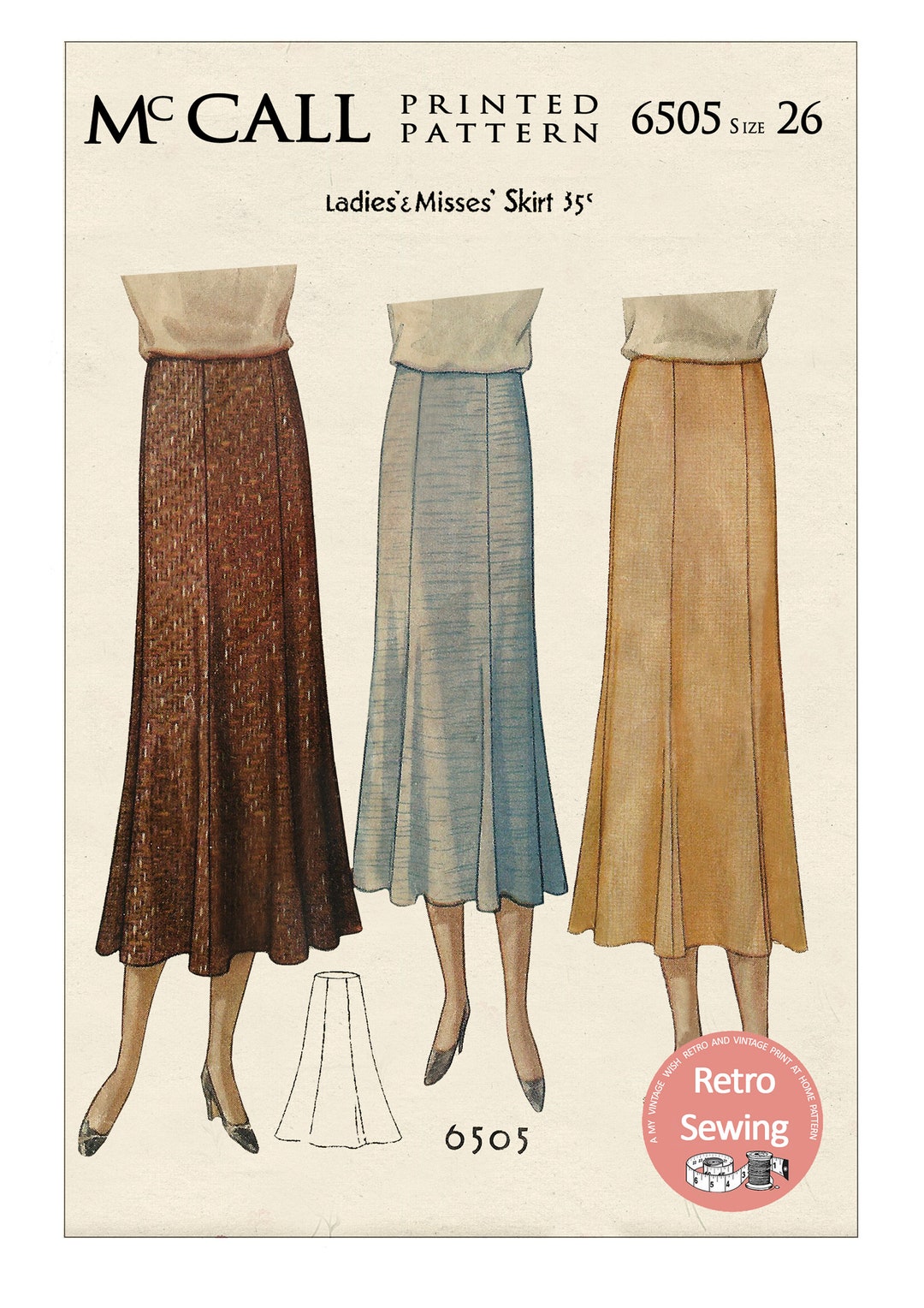 1930's Six Gore Skirt Ready Printed Sewing Pattern Waist 26 - Etsy UK