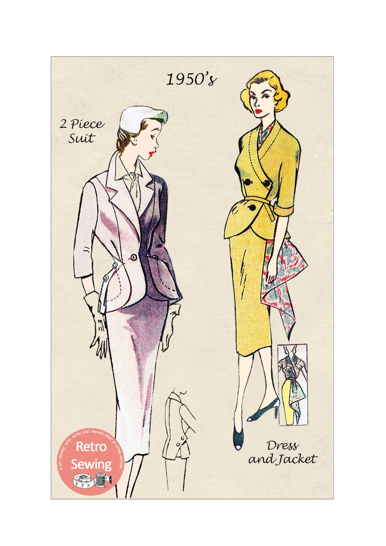 1950s Wiggle Suits Vintage French PDF Sewing Pattern Sheet | Etsy