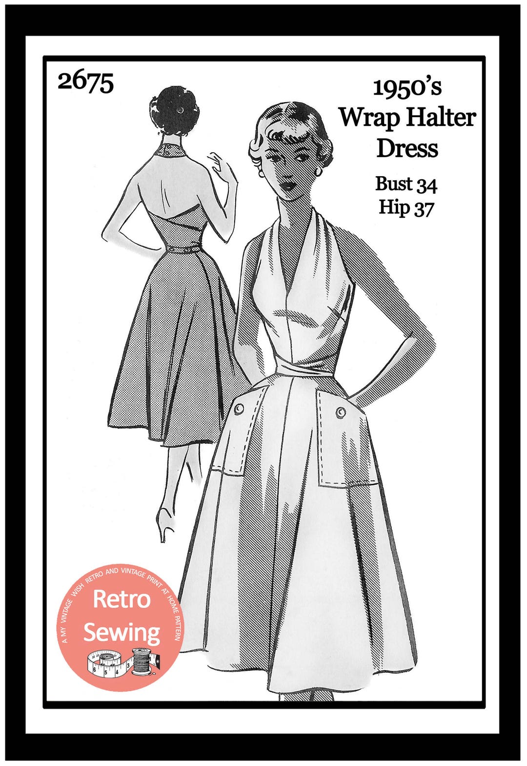 1950s Wrap Halter Neck Dress Sewing Pattern Bust 34 - Etsy