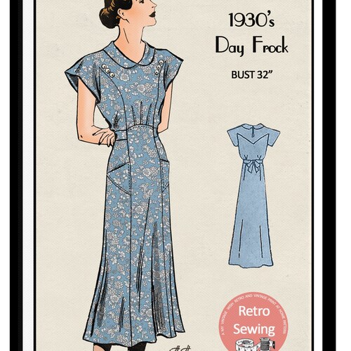 1930s Shirred Tea Dress Pdf Sewing Pattern Bust 32 Etsy
