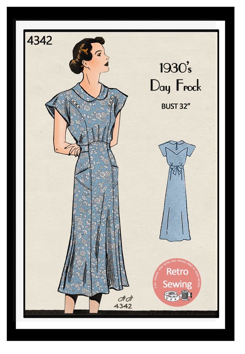1930s Tea Dress With Pockets Ready Printed Sewing Pattern Bust Etsy