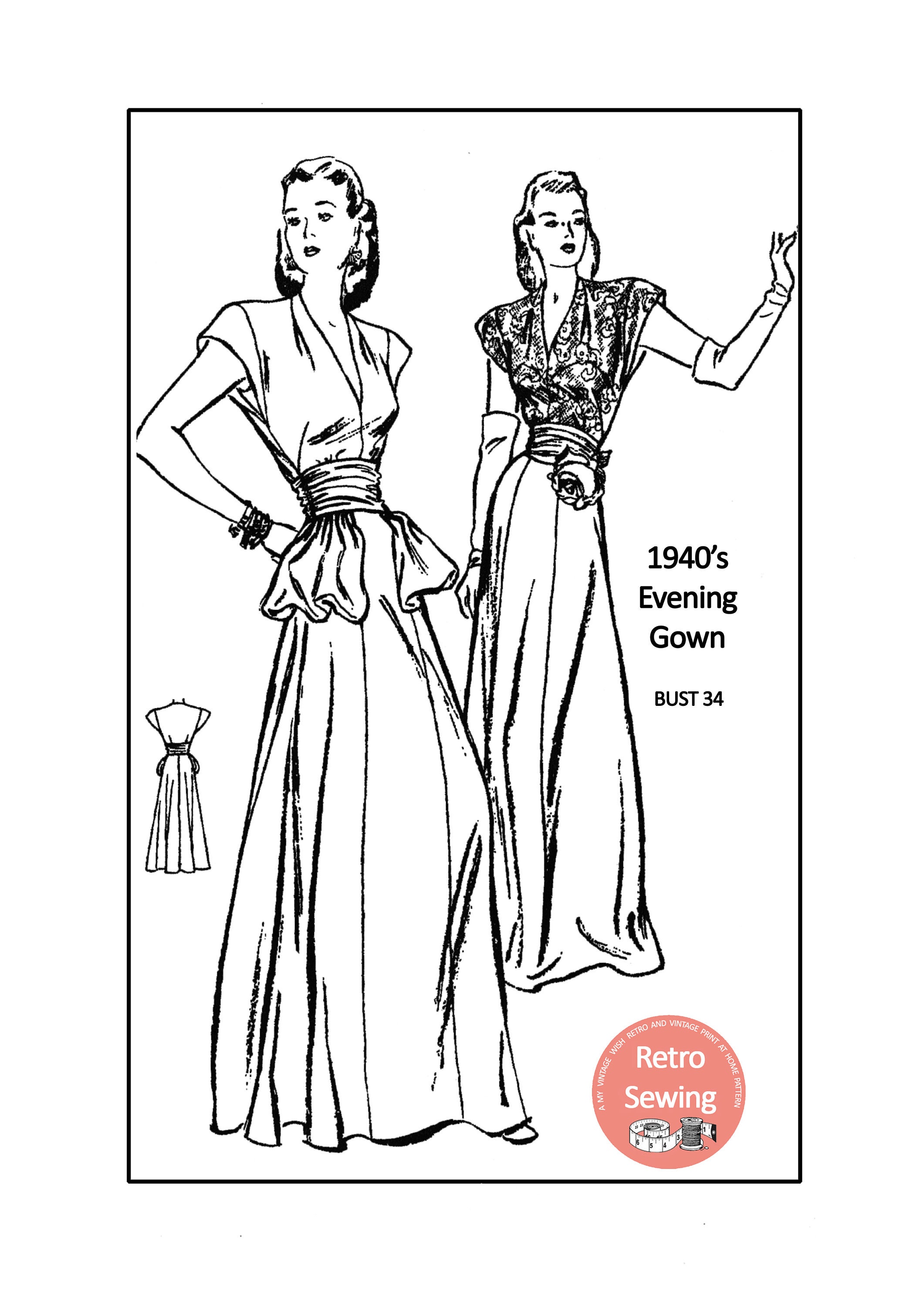 1940's Dinner to Dance Evening Dress PDF Sewing Pattern - Etsy