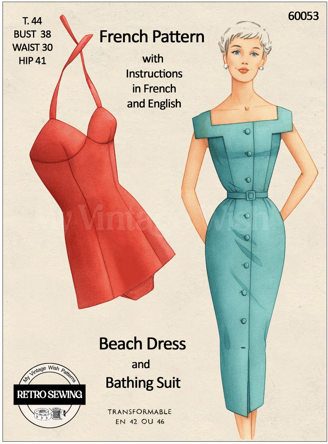 1950's Bombshell Bathing Suit and Beach Dress PDF Print at Home Sewing ...