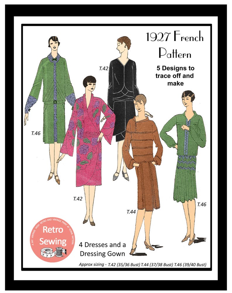 1920s Flapper Dresses and Dressing Robe Trace off Patterns - Etsy