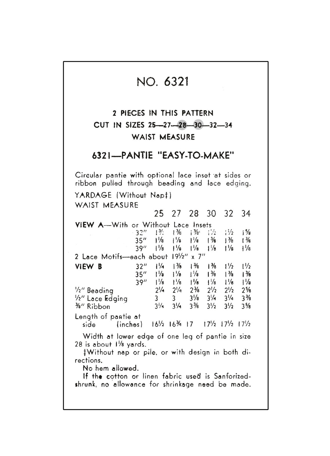 1940's Easy to Make French Knickers PDF Sewing Pattern 2 Sizes 28 and ...