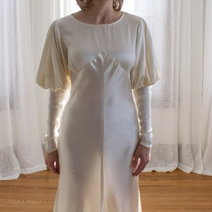 1930's Art Deco Satin Bias Cut Wedding Gown / Puffed Sleeves / Mutton ...