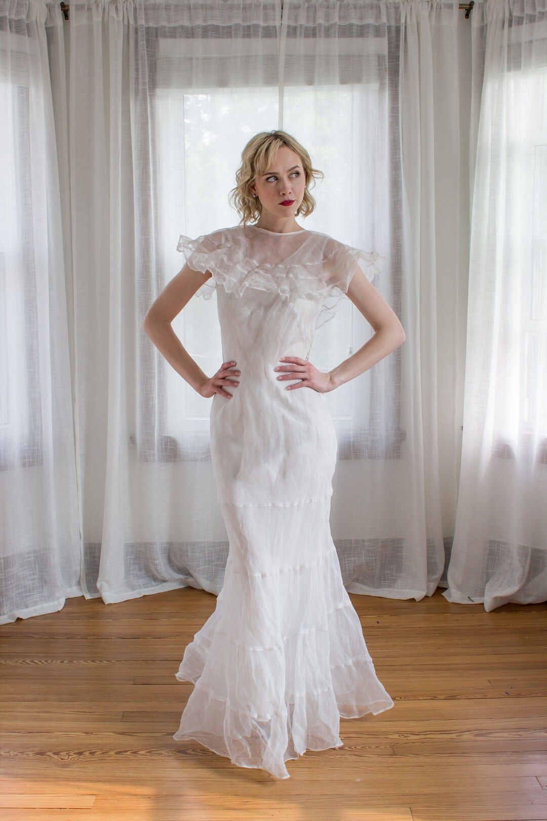 1930's Organza Wedding Gown / NRA Label / Removable Collar - Etsy