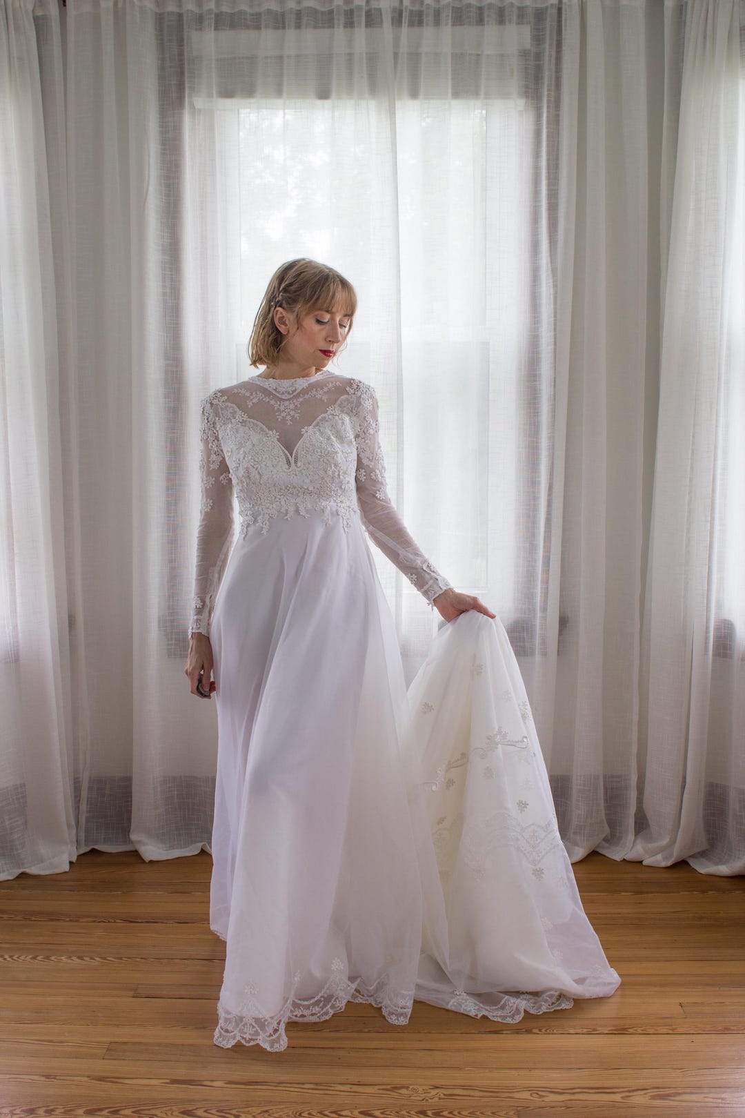 1970's Eve of Milay Wedding Dress / Cottage Core / Lace and Chiffon ...