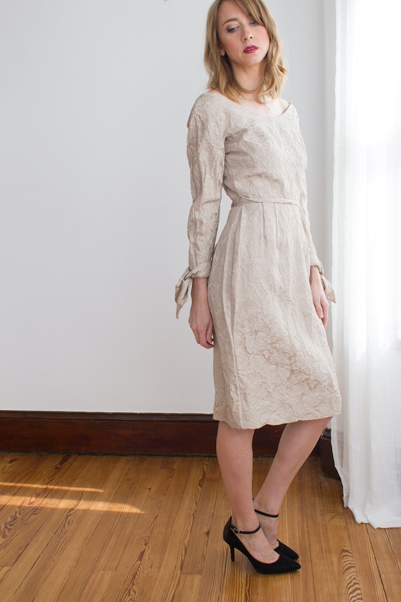 Designer 1950's textured silk brocade cocktail dress … - Gem