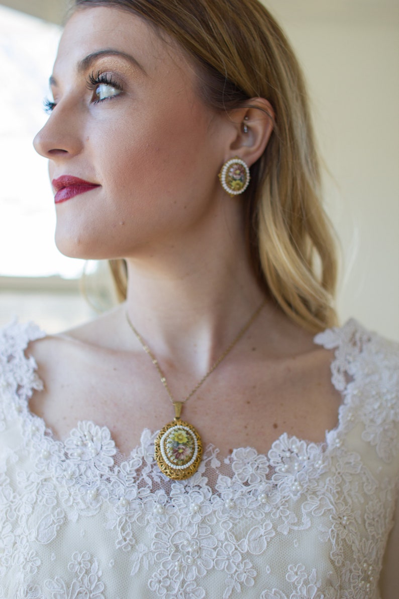 Vintage Designer Miriam Haskell Signed Locket Necklace Set / Matching ...