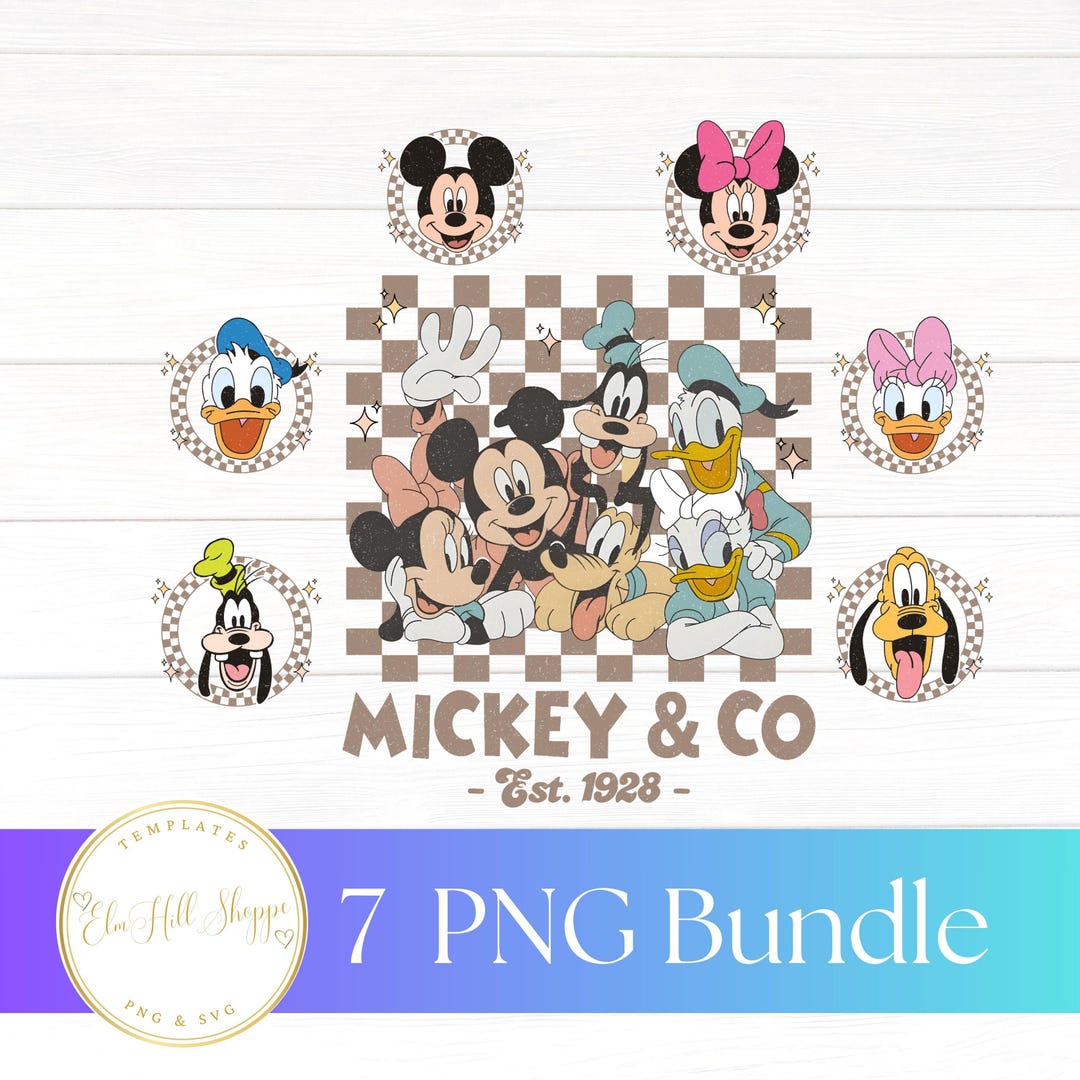 Magical Mouse and Friends PNG Bundle Retro Vintage Checkered Design ...