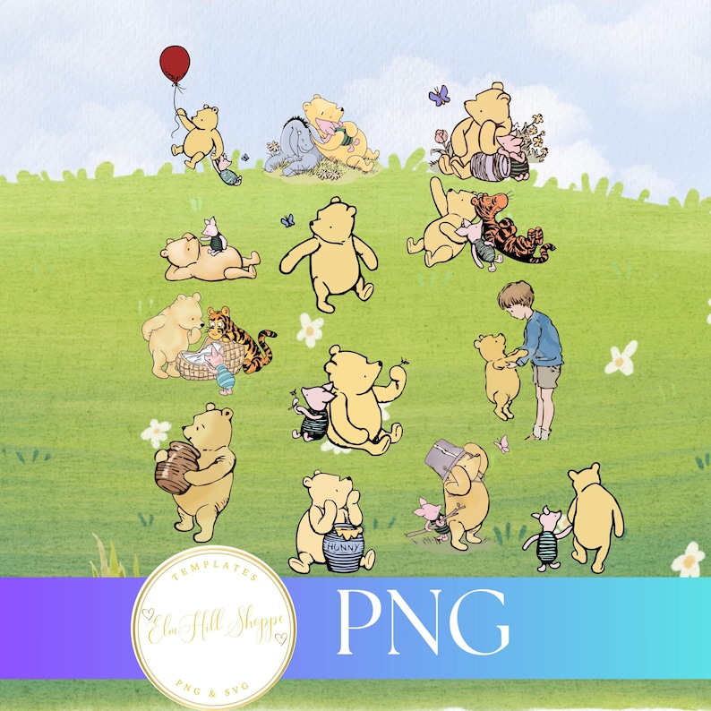 Winnie the Pooh Vintage Clip Art PNG Bundle - Etsy UK