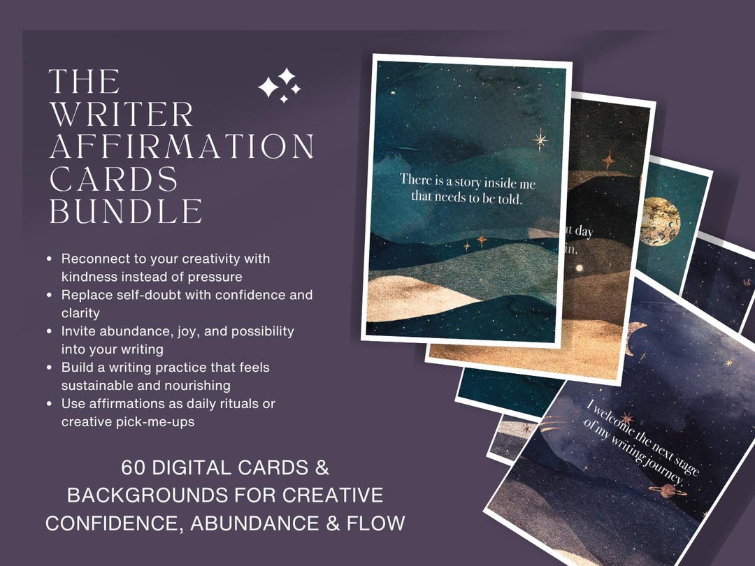 Writer Affirmation Cards Bundle : Creative Confidence & Flow | 60 Cards ...