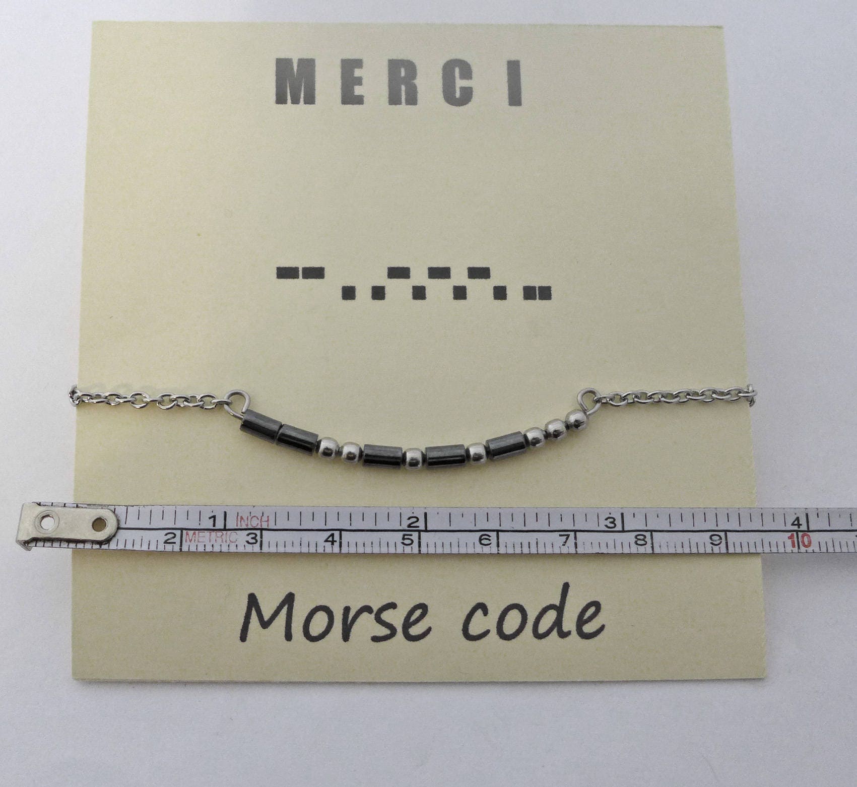 Morse Code MERCI French for Thanks Bracelet Grey Hematite - Etsy