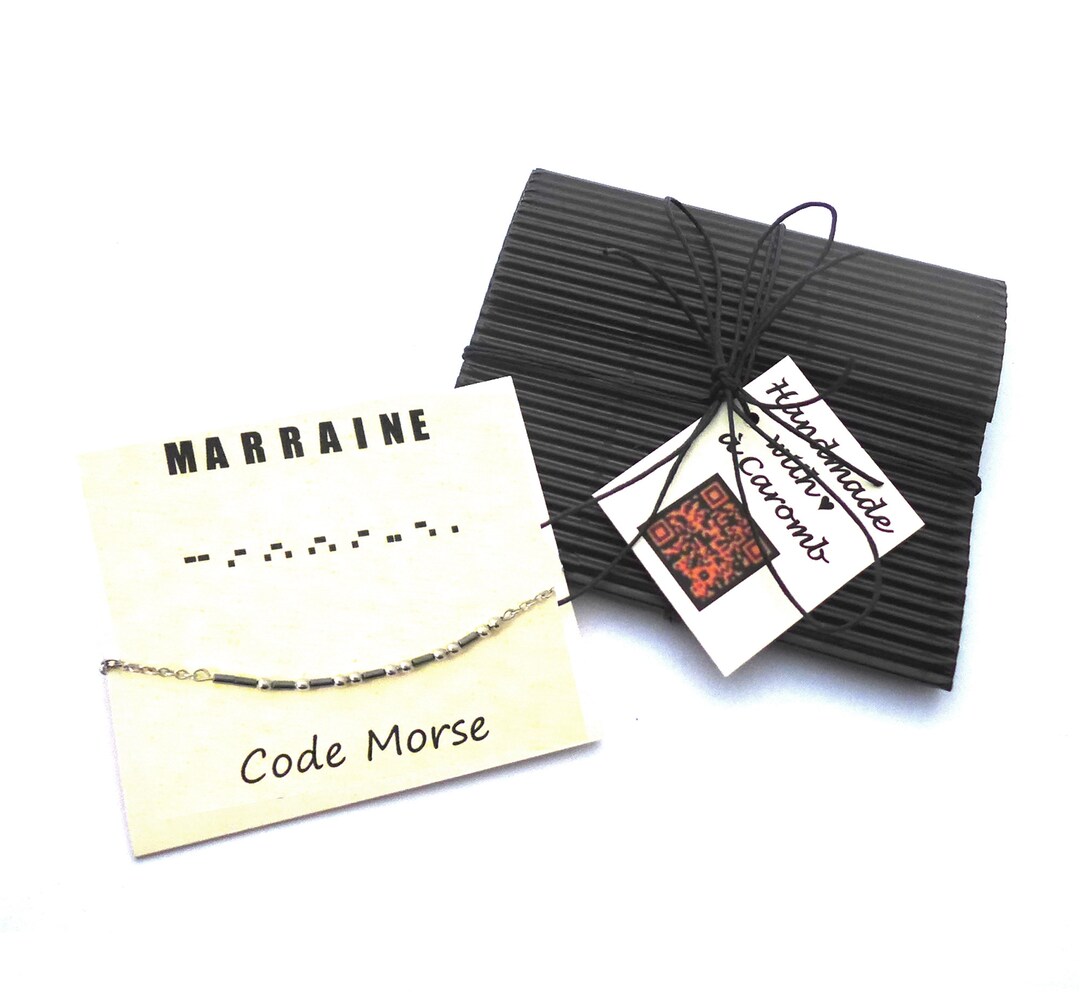 Morse Code MARRAINE ( Godmother in French) Bracelet, Grey Hematite Bars ...