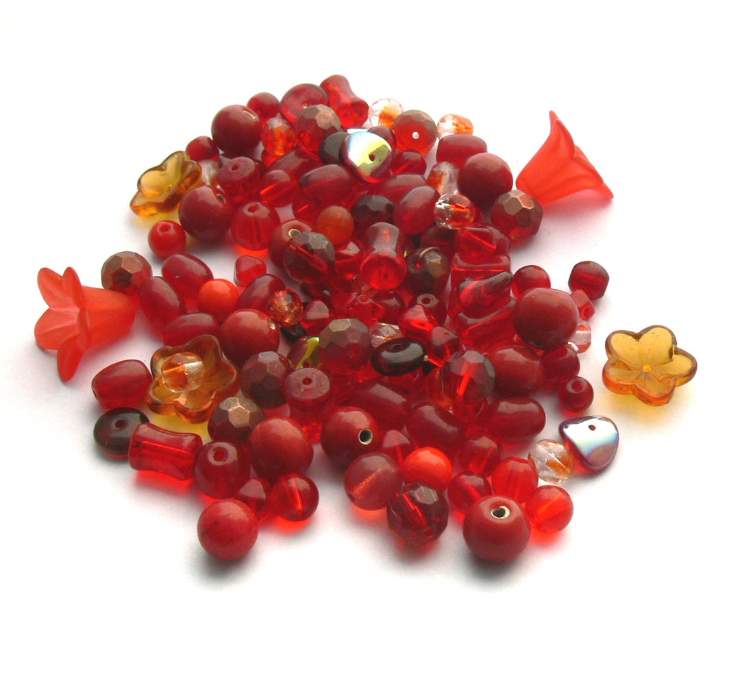 Red Orange Beads Mix, 120 Pieces of Vintage Red Orange Glass and Resin ...