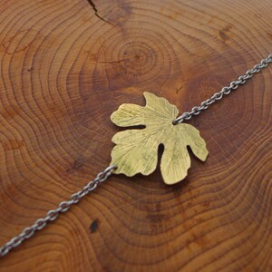 Golden Fig Leaf Bracelet, Hammered Brass Leaf, Stainless Steel ...