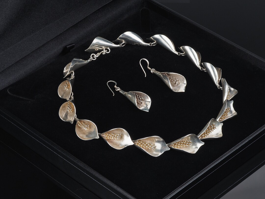 Rare Vintage Swedish Silver Lily Necklace Choker / Earring Set Signed ...