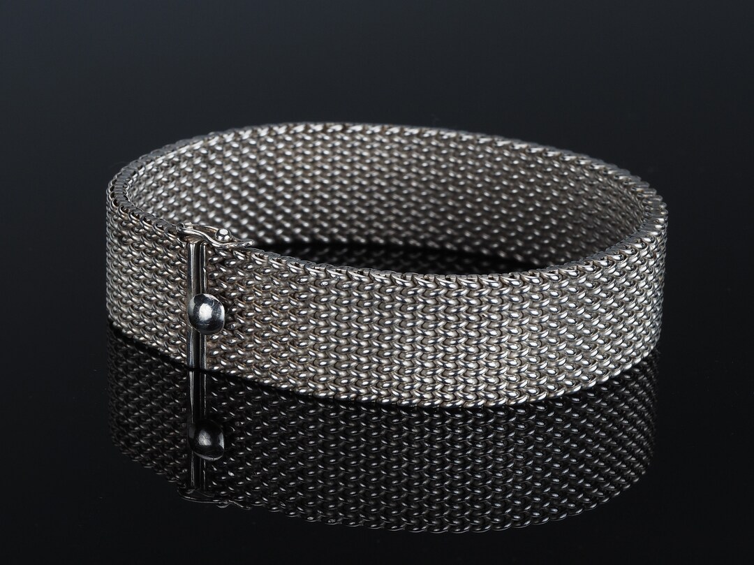 Vintage Silver Mesh Bracelet, Lock Clasp Chainmail, Chain Maille ...
