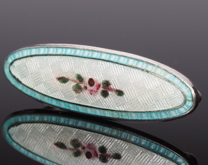 1920s Norwegian GUILLOCH Blue Enamel Over STERLING Silver Leaf Brooch ...