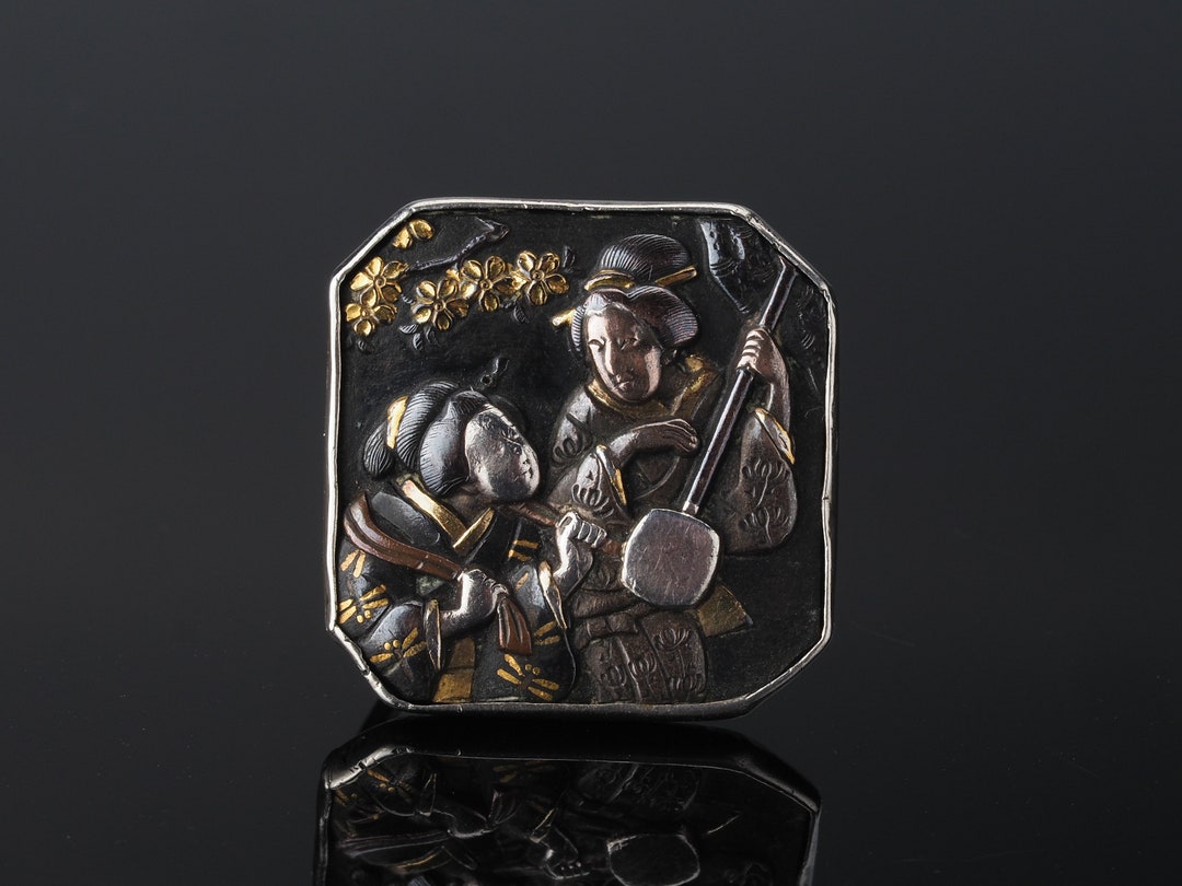 Rare Japanese Shakudo Brooch Pin With Japanese Geisha Girls or Ladies ...