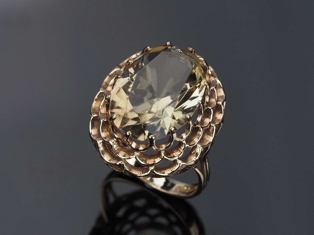 Vintage Chunky Gold Ring, High Mount Large Citrine Quartz Gemstone ...