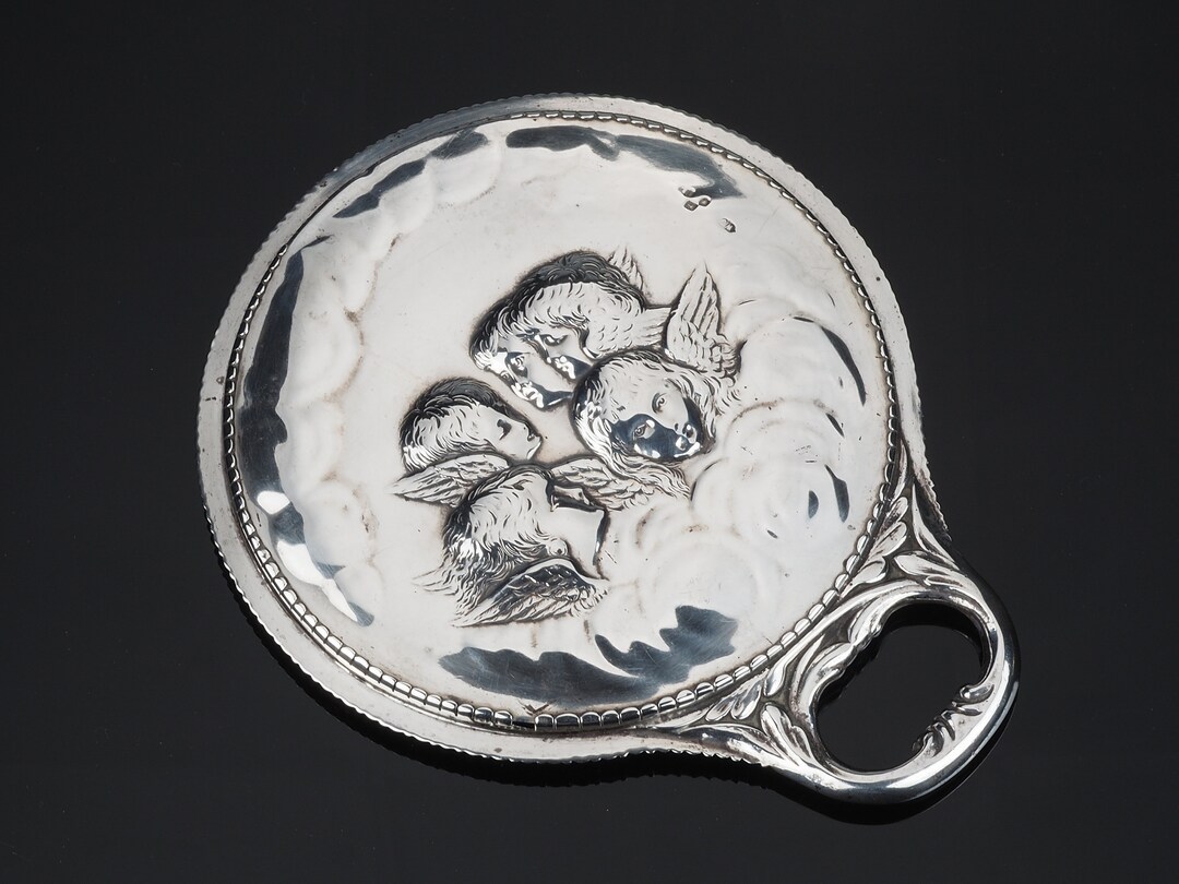 Art Nouveau Mirror, Antique Silver Mirror, Handheld Mirror, Round ...