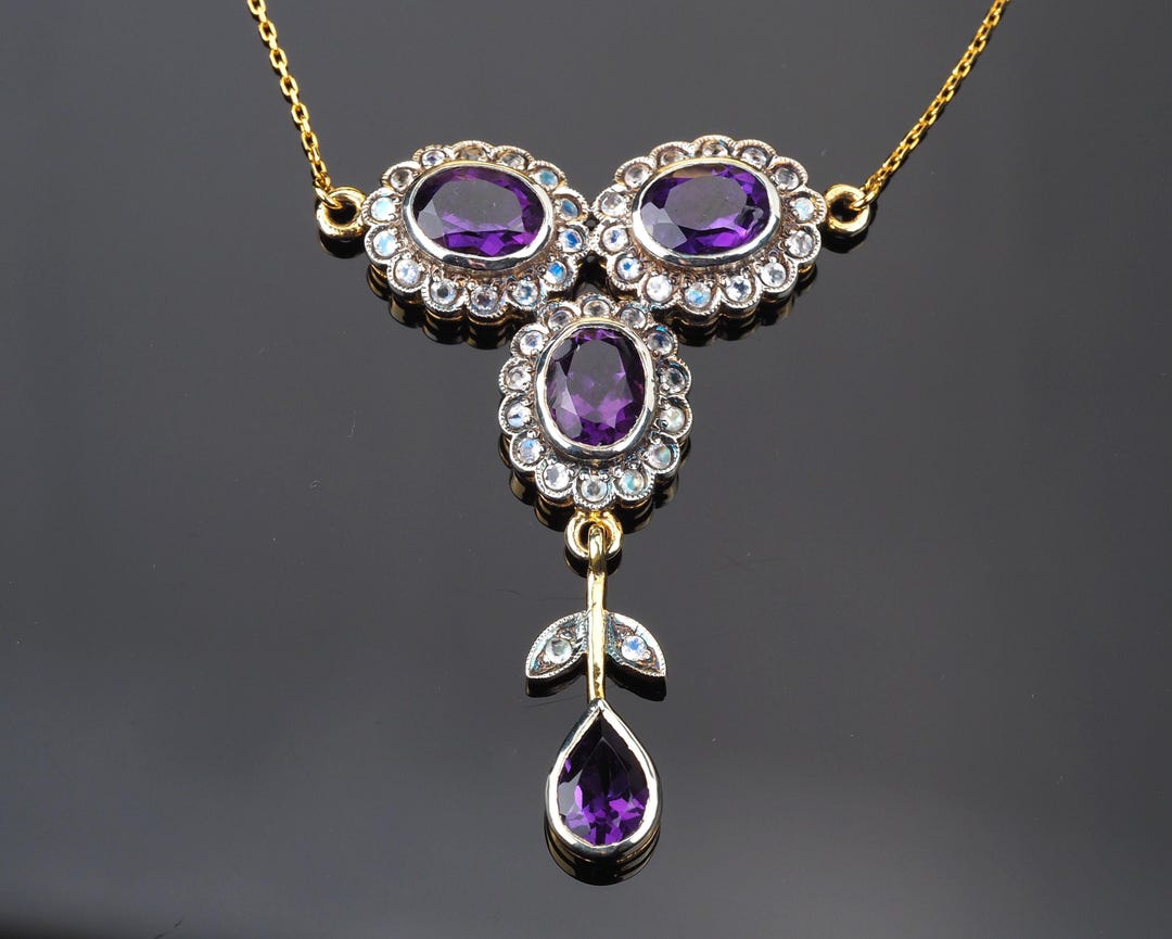 Antique Victorian Faux Amethyst 9ct Gold Pendant Necklace - Etsy