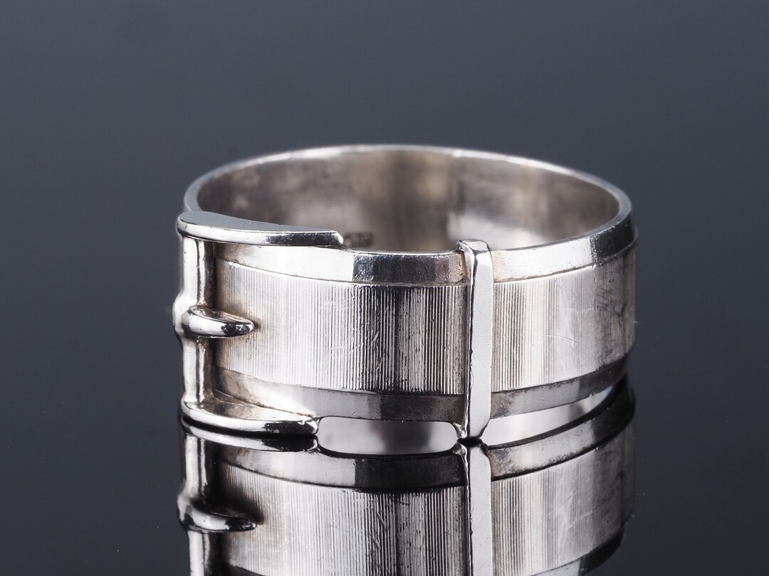 Vintage Silver Belt Buckle Ring With Reeded Pattern, Stackable Unisex ...
