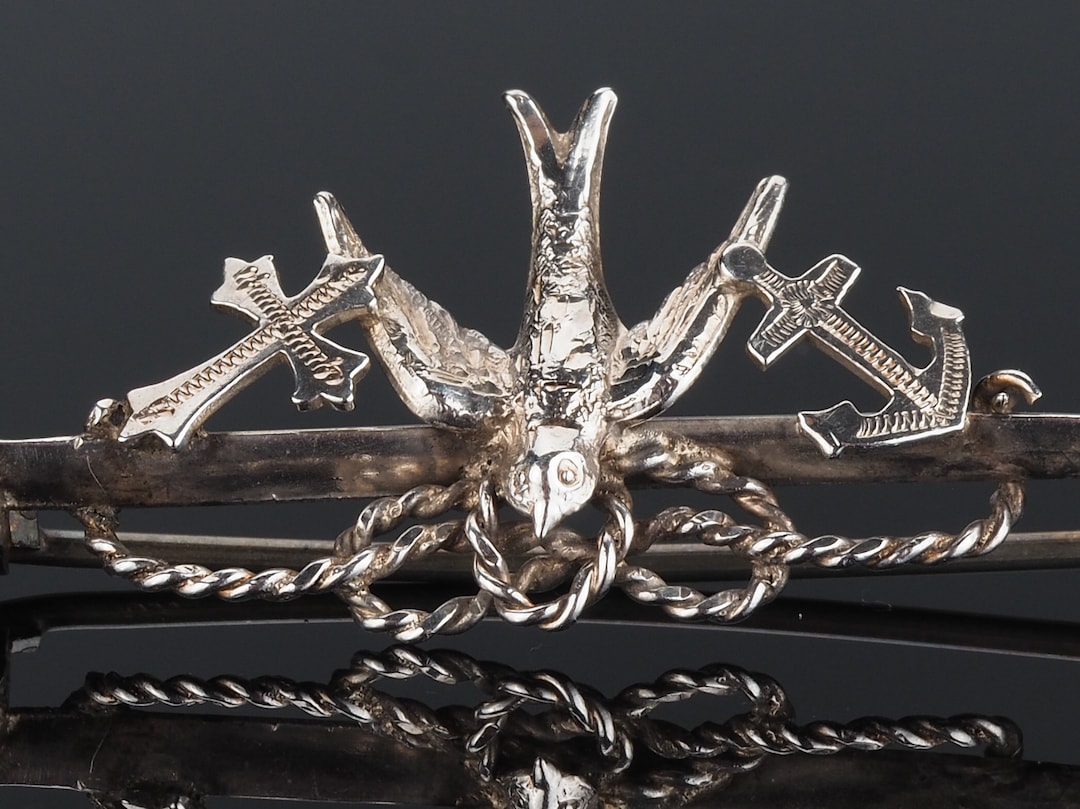 Vintage Naval Sweetheart Brooch With Dove Bird, Cross and Anchor of ...