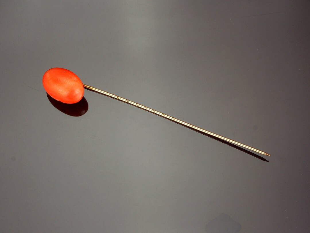 Coral 9ct Solid Gold Stick Pin, Genuine Large Natural Coral, Simple ...