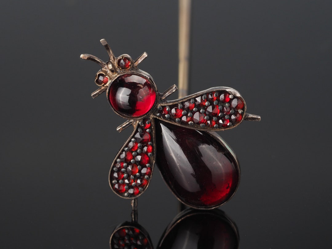 Rare Bohemian Garnet Hat Pin With Rotating Insect Bug Fly, Victorian ...