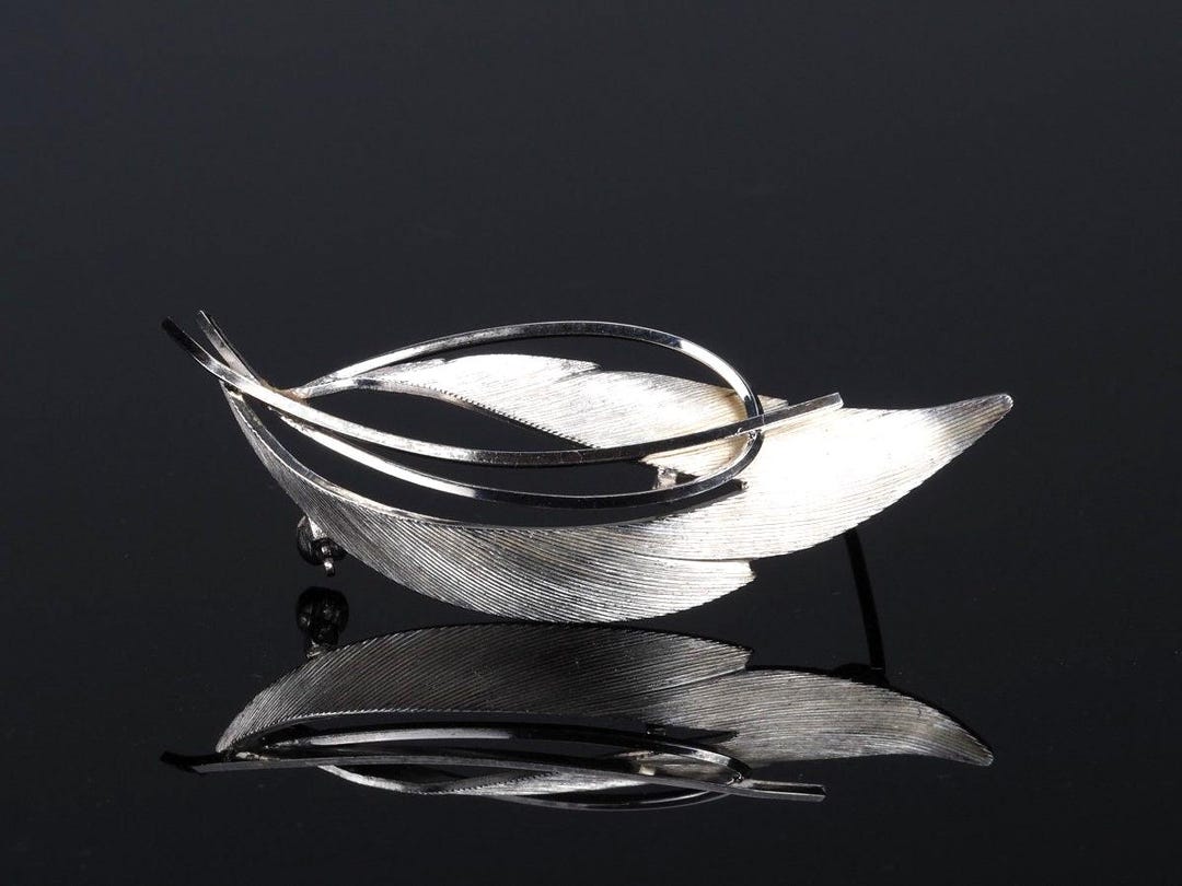 Andreas Daub Silver Feather Brooch Pin, Vintage Silver Brooch, 1950s ...