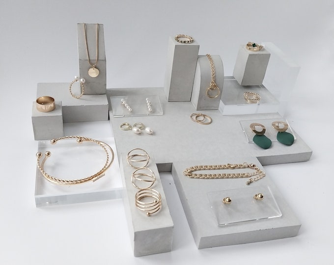 Jewellery Display Stand, Unique Set H01, Clear Acrylic Minimal Concrete ...