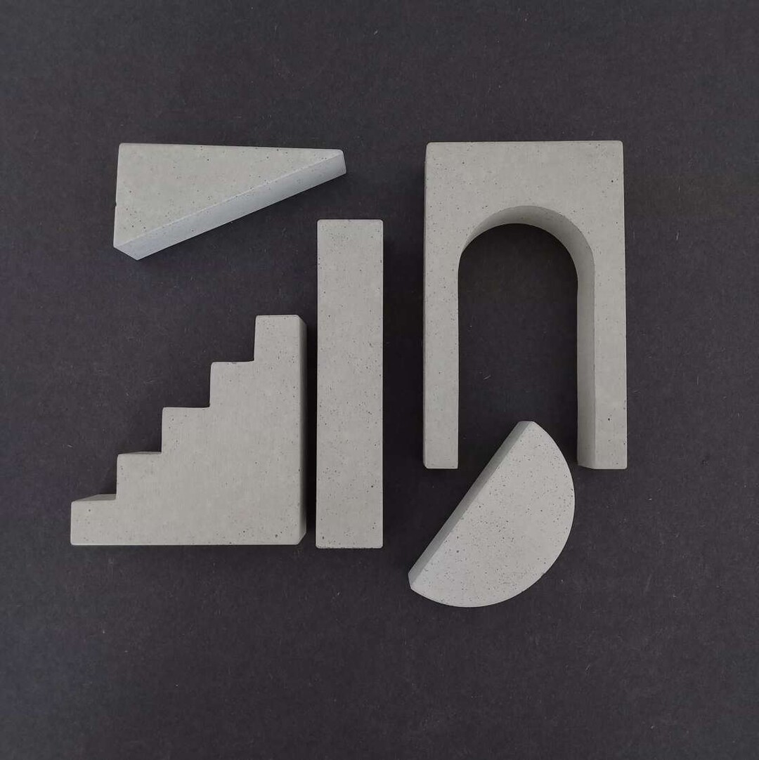 Concrete Still of 5 shapes, arch triangle stairs circle rectangle ...