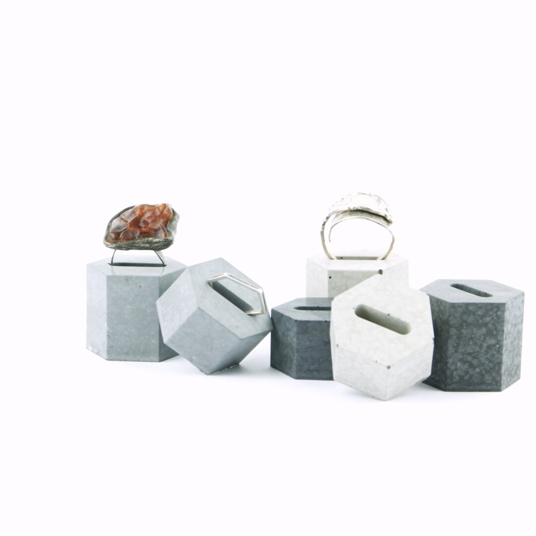 2 Concrete Hexagon Upright Ring Stands Geometric Jewellery - Etsy