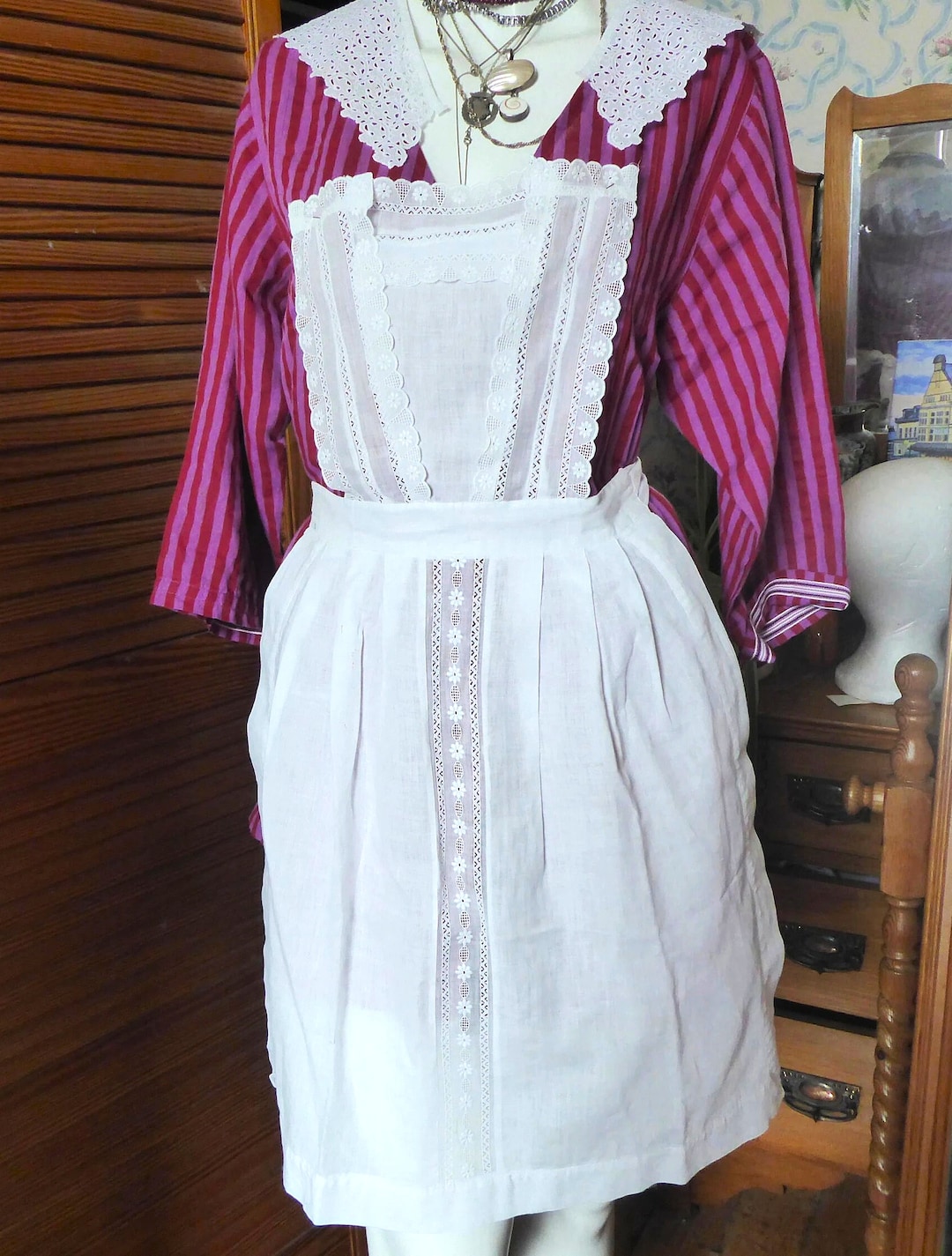 Vintage Pretty White Cotton Maid's Apron Pinny With Bib and Lace - Etsy UK