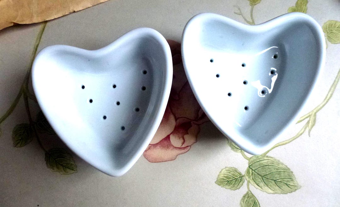 Two Apilco Vintage French Porcelain Heart Shaped Moulds Molds Strainers ...