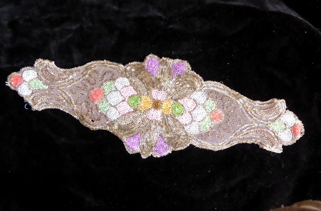 Vintage Beautiful Micro-beaded Netting Embellishment Applique ...