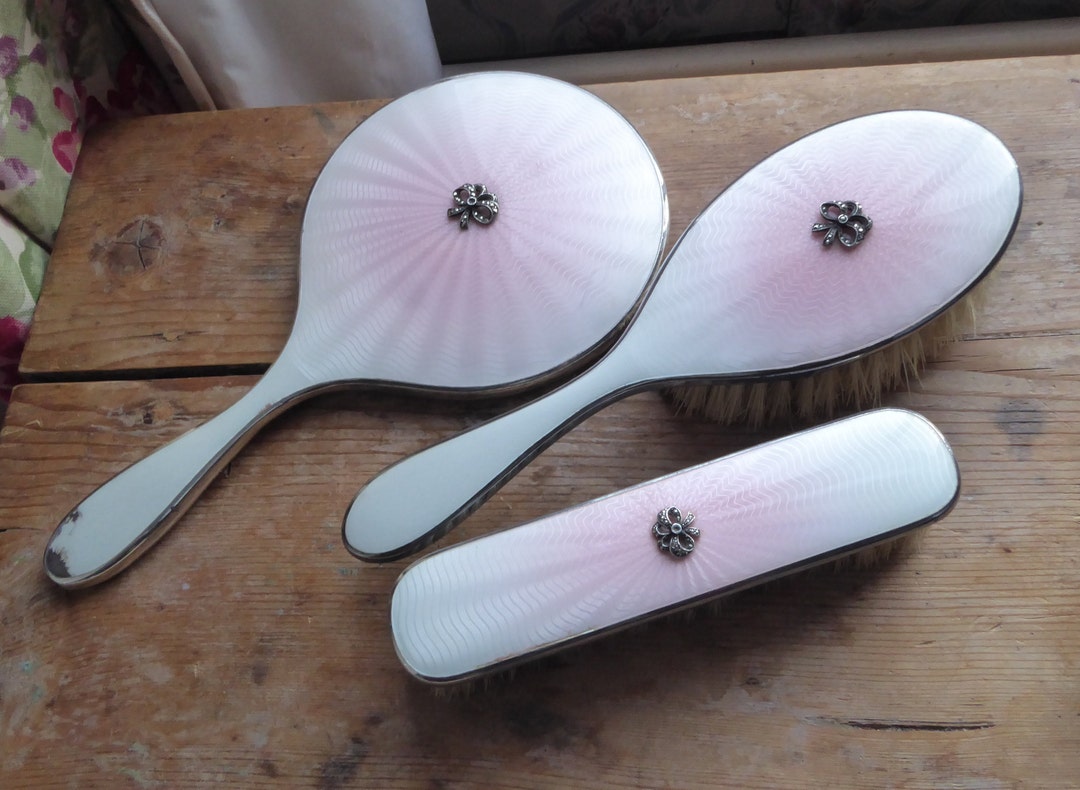 Pretty Pale Pink Guilloche Dressing Table Set Vanity Hair Brush Clothes ...