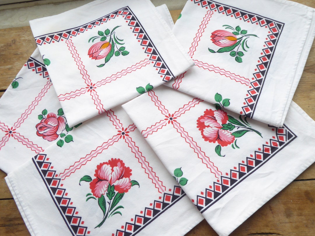 Six Matching Pretty Floral Vintage French Cotton Serviettes - Etsy