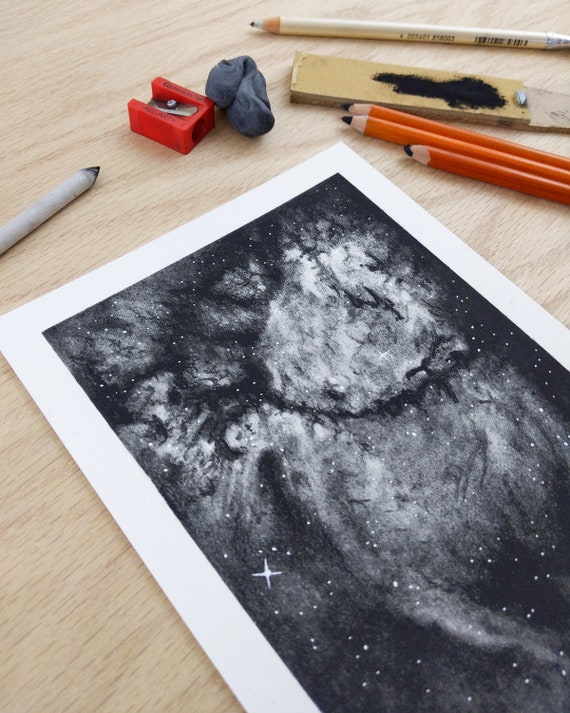 Charcoal Space Drawing Astronomy Art Nebula Drawing Celestial Charcoal ...