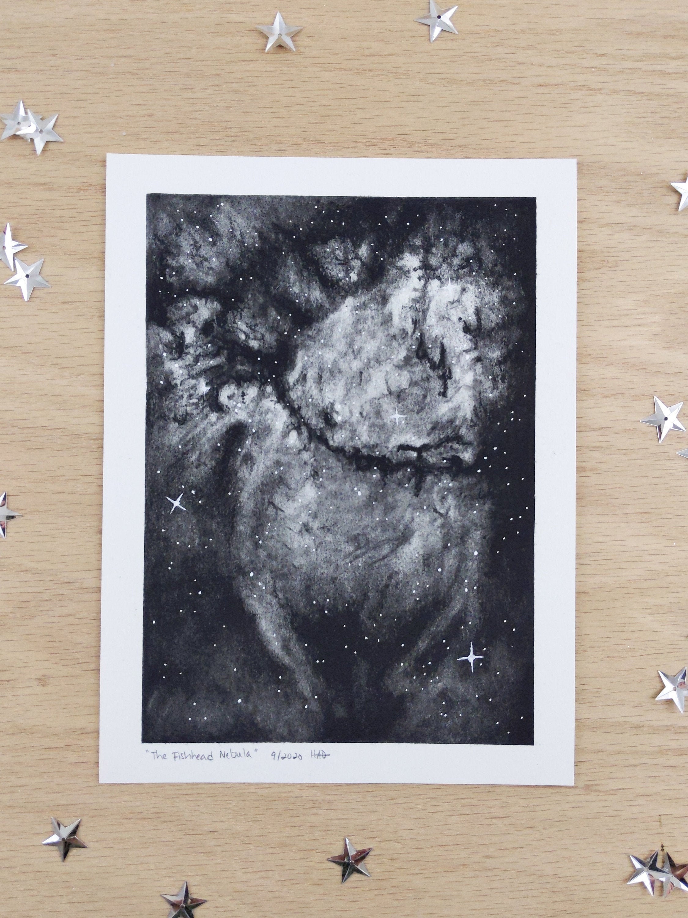 Charcoal Space Drawing Astronomy Art Nebula Drawing Celestial Charcoal ...