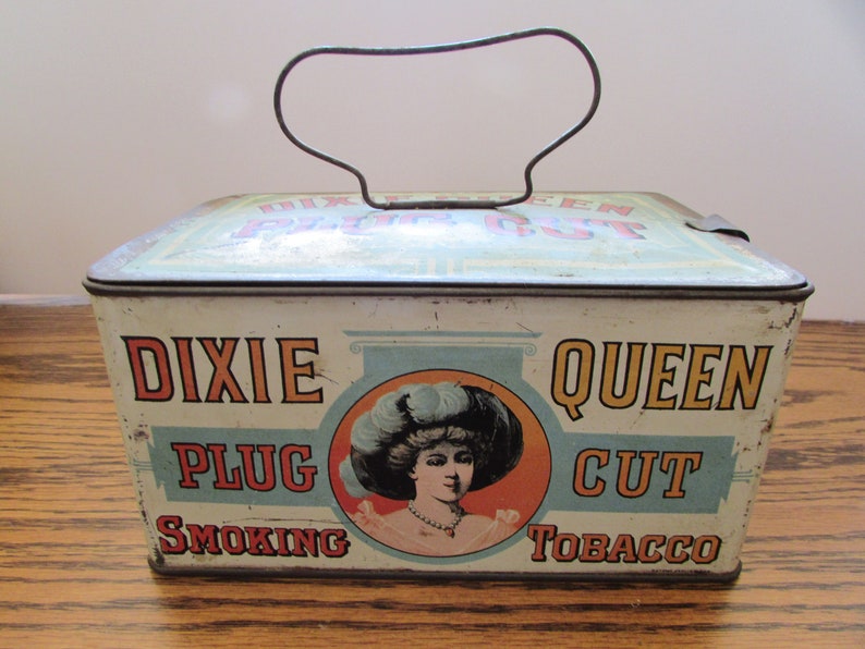 Antique Dixie Queen Plug Cut Tobacco Tin Litho Lunch Pail Can | Etsy
