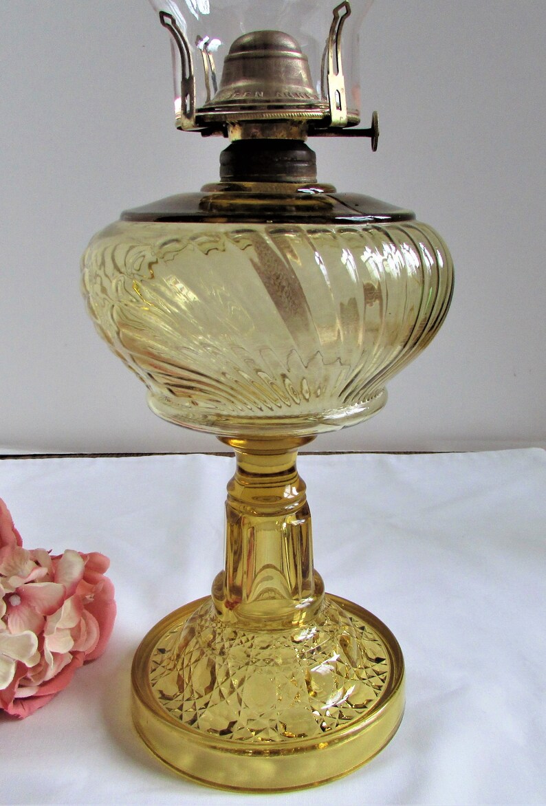 Vintage Amber Clam Rib Oil Lamp With Button Pattern Base | Etsy