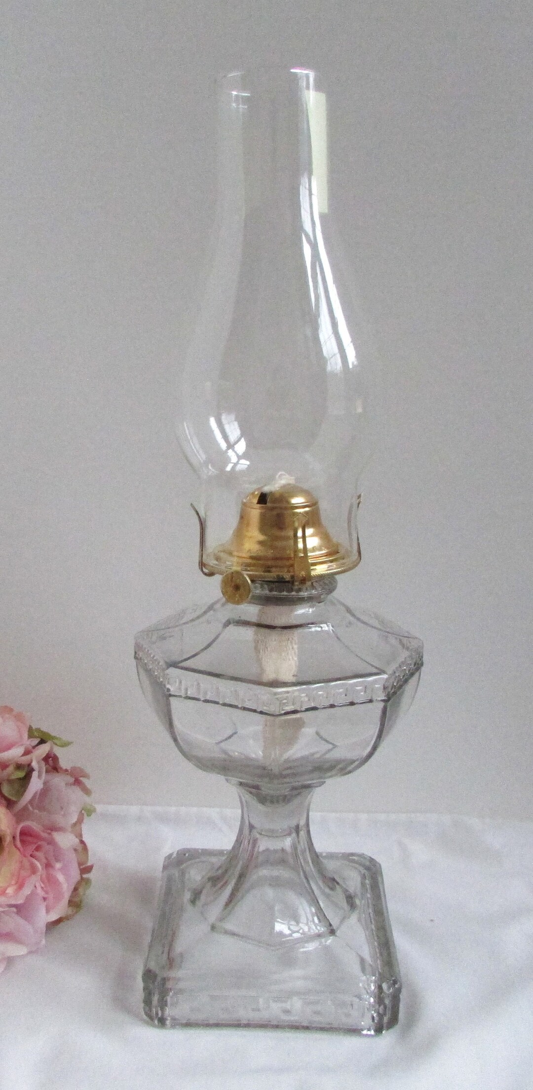 Beautiful Antique Eight Panel Greek Key Glass Kerosene Oil Lamp - Etsy
