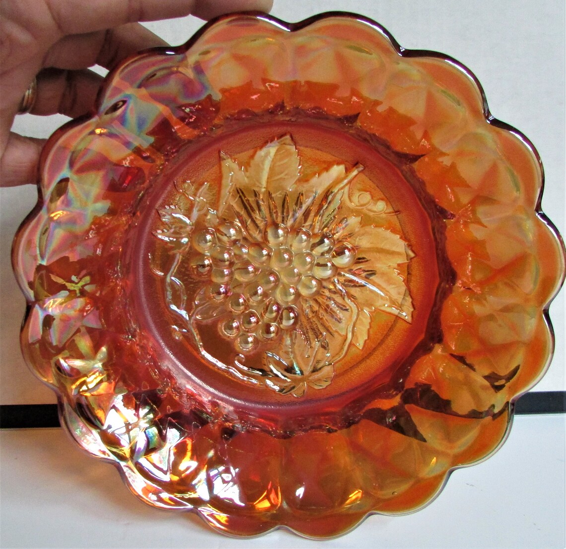 Vintage Marigold Carnival Grape Pattern Heavy Glass 9 - Etsy