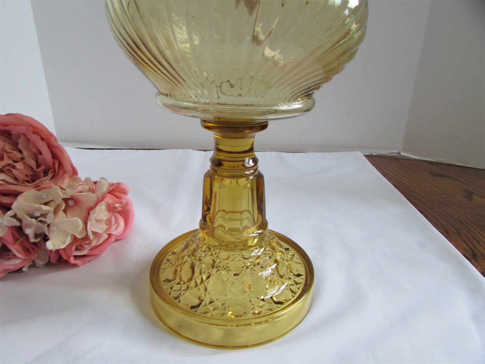 Vintage Amber Clam Rib Oil Lamp With Button Pattern Base | Etsy